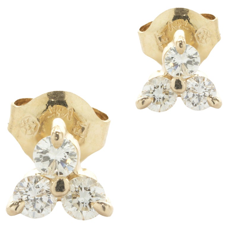14 Karat Yellow Gold Triangular Diamond Cluster Stud Earrings at 1stDibs