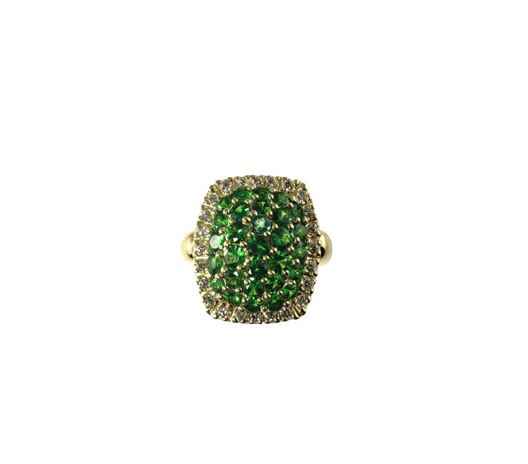 14 Karat Yellow Gold Tsavorite Garnet and Diamond Ring JAGi Certified ...