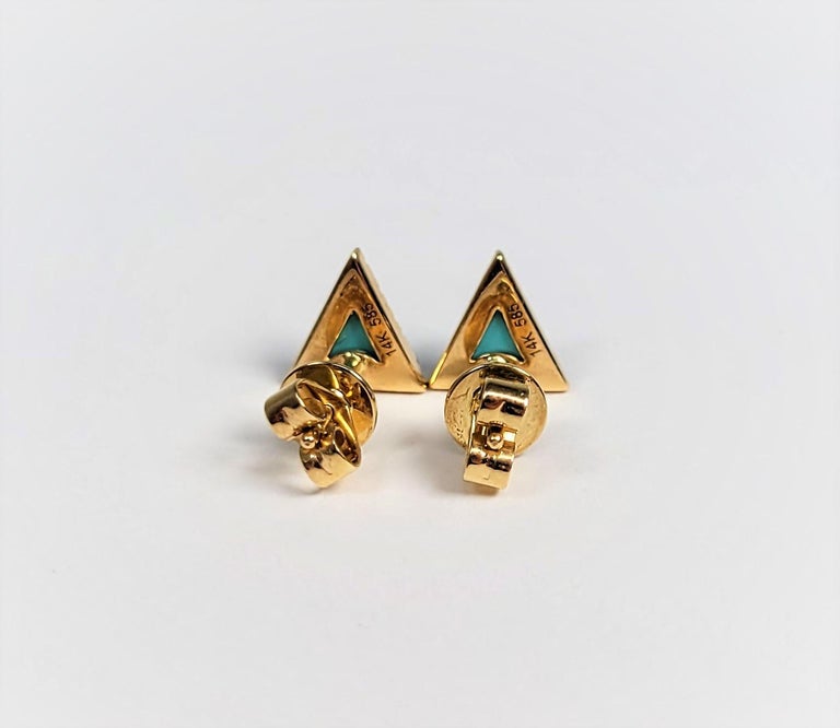 14 Karat Yellow Gold Turquoise and Diamond Triangle Earrings For Sale ...