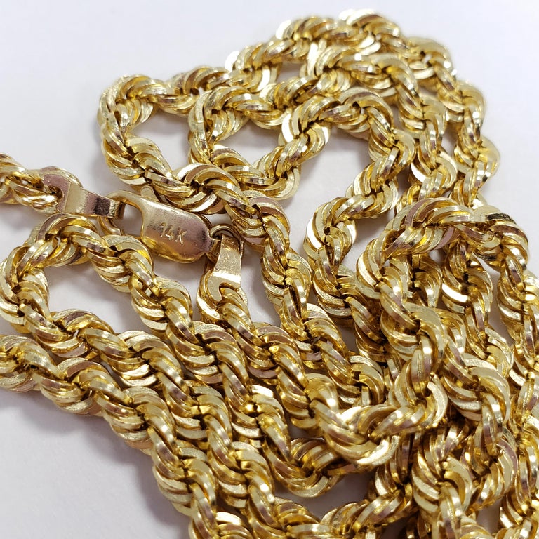 14 Karat Yellow Gold Twisted Textured Rope Simple Chain, 7.3g at 1stDibs