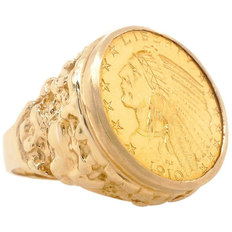 14 Karat Yellow Gold United State 1910s Coin Ring For Sale at 1stDibs
