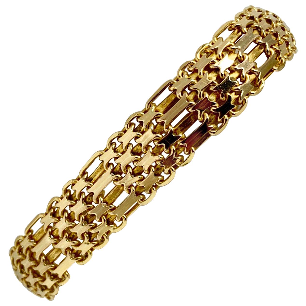 14 Karat Yellow Gold Vintage Bismark Link Chain Bracelet For Sale at ...