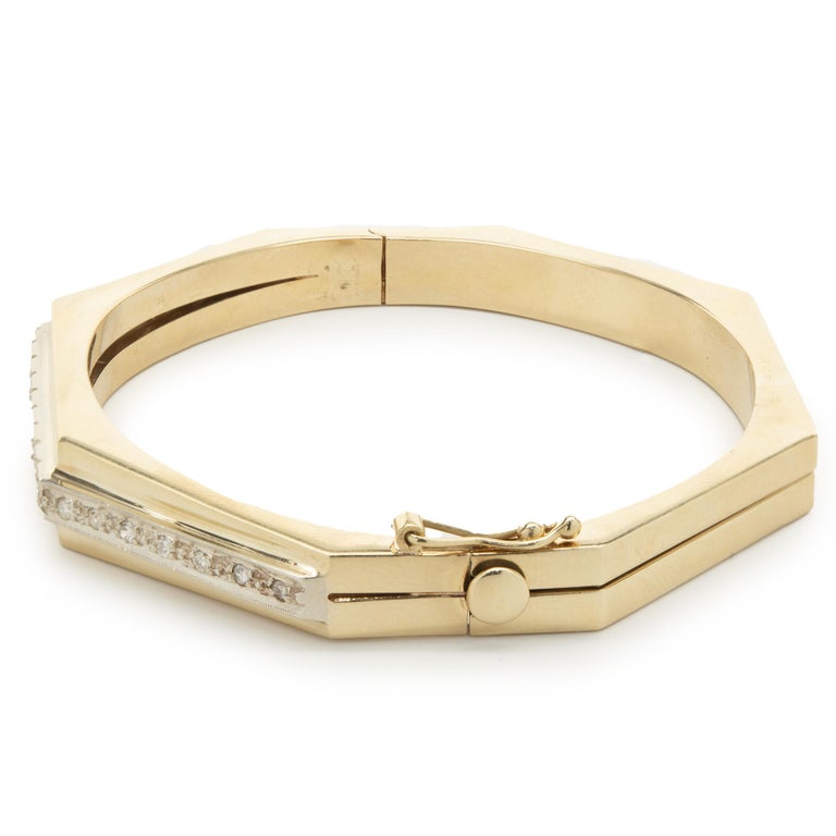 14 Karat Yellow Gold Vintage Diamond Octagonal Bangle Bracelet at 1stDibs