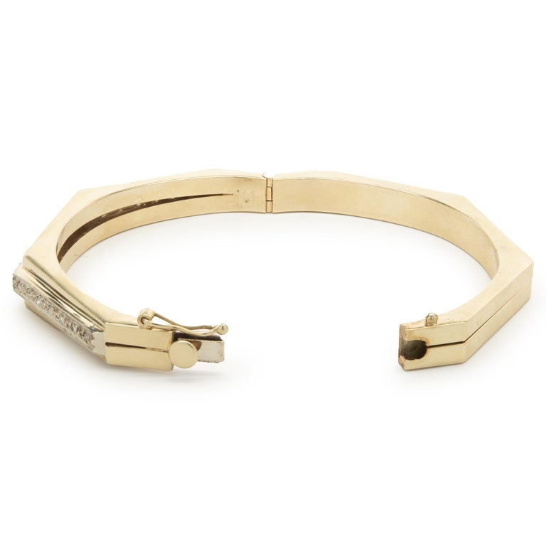 14 Karat Yellow Gold Vintage Diamond Octagonal Bangle Bracelet at 1stDibs