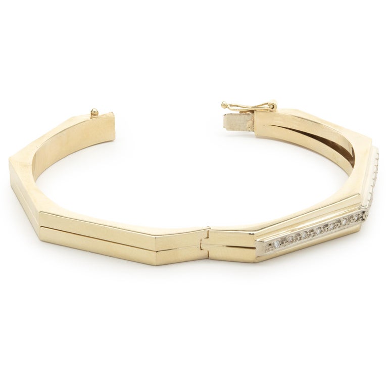 14 Karat Yellow Gold Vintage Diamond Octagonal Bangle Bracelet at 1stDibs