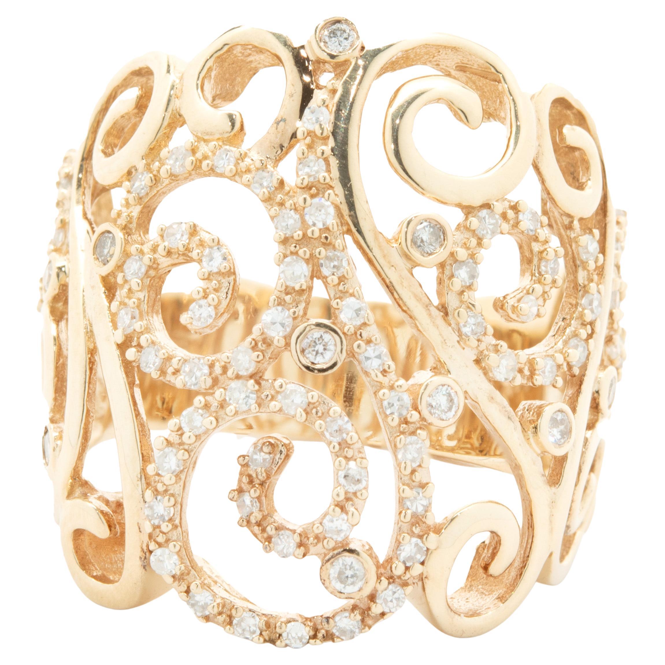 Vintage Diamond 18 Karat Yellow Gold Scroll Band Ring For Sale at 1stDibs