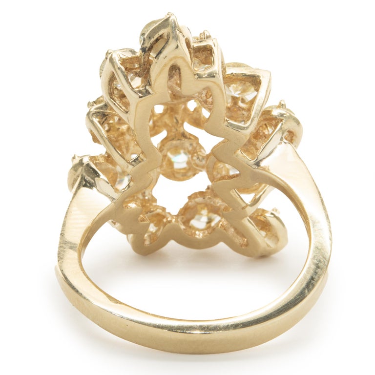 14 Karat Yellow Gold Vintage Diamond Waterfall Cocktail Ring at 1stDibs