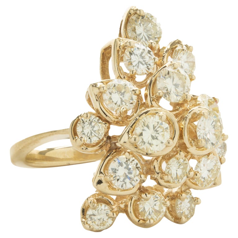 14 Karat Yellow Gold Vintage Diamond Waterfall Cocktail Ring at 1stDibs