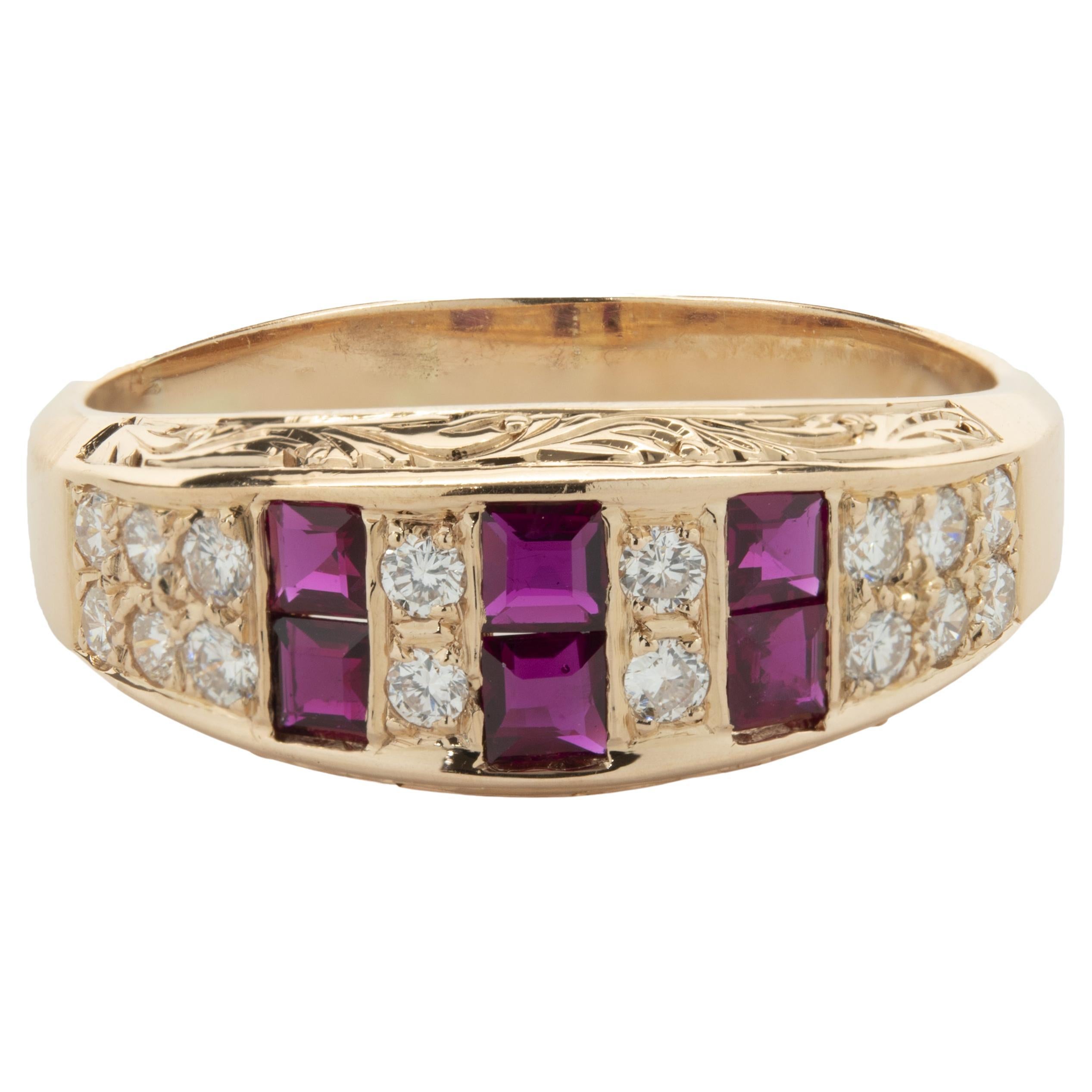 14 Karat Yellow Gold Wide Channel Set Double Row Diamond Band For Sale ...