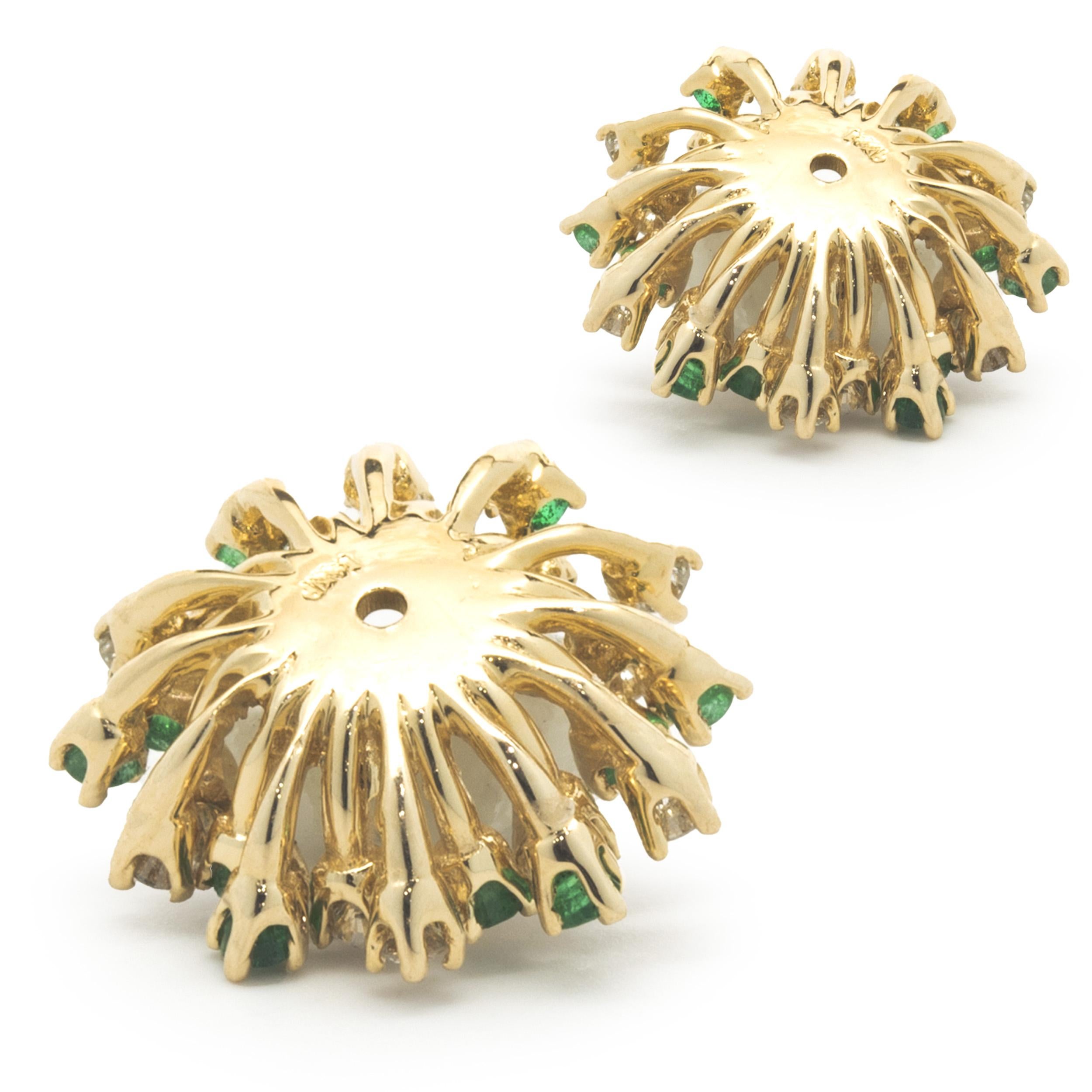 14 Karat Yellow Gold Vintage Emerald and Diamond Earring Enhancers For ...