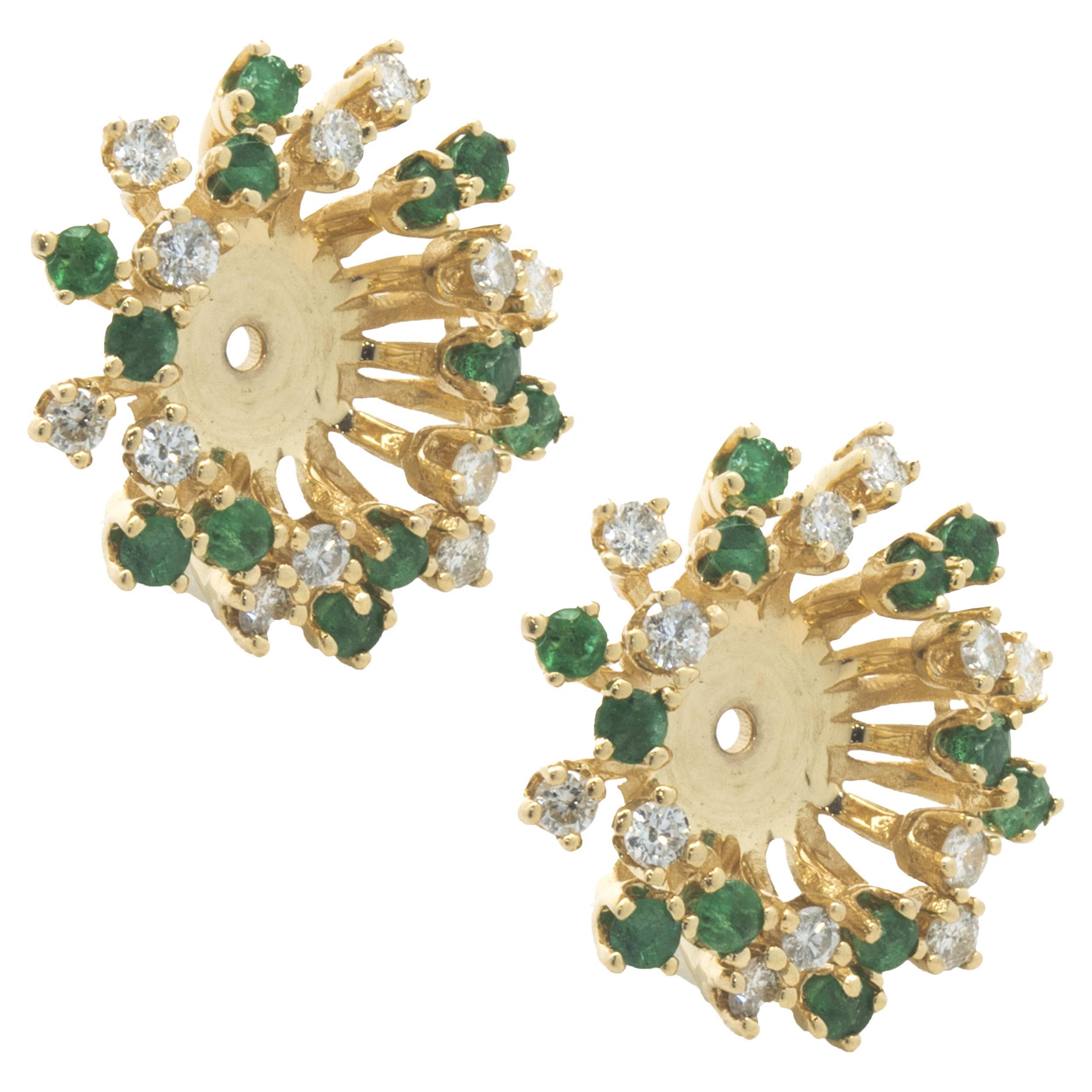 14 Karat Yellow Gold Vintage Emerald and Diamond Earring Enhancers For ...