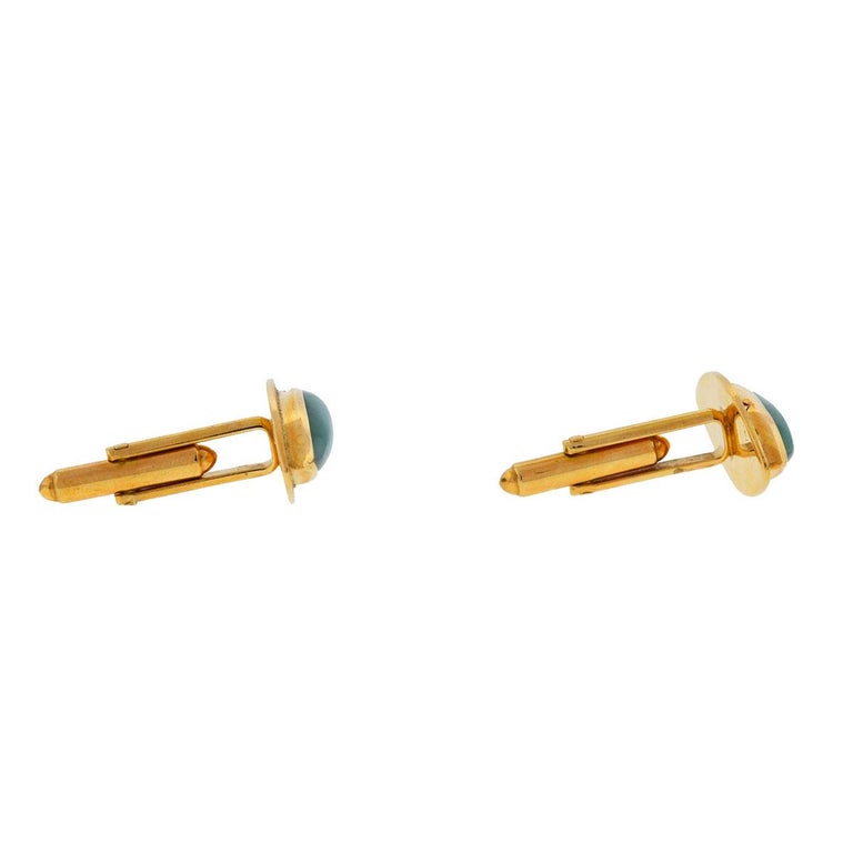 14 Karat Yellow Gold Vintage Marquise Shaped Turquoise Cufflinks For ...
