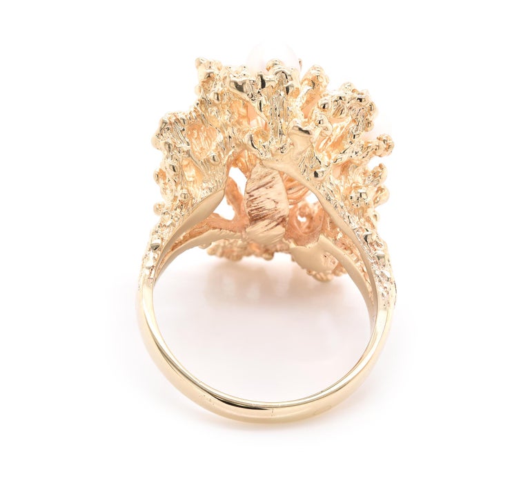 14 Karat Yellow Gold Vintage Pearl and Ruby Freeform Ring For Sale at ...