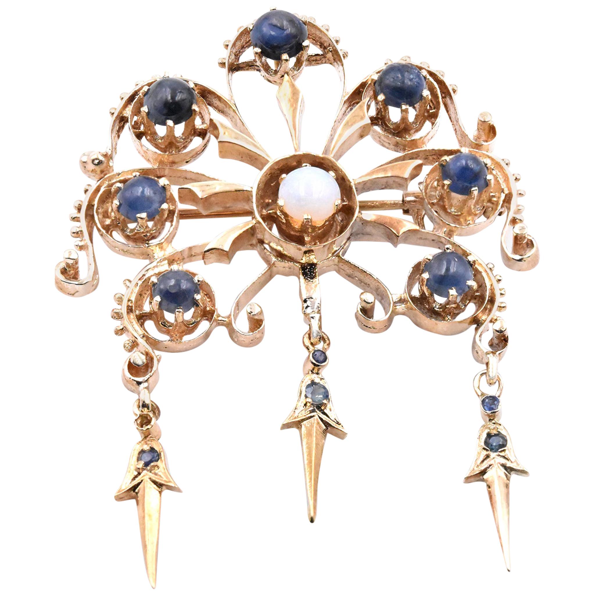 Vintage 14 Karat Yellow Gold Sapphire and Pearl Wheat Brooch/Pin at ...