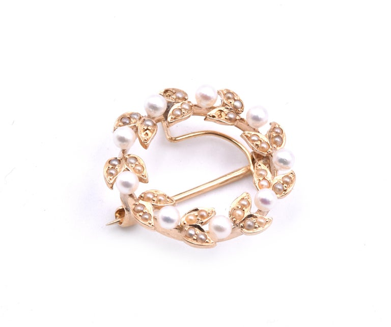 14 Karat Yellow Gold Vintage Seed Pearl Pin at 1stDibs