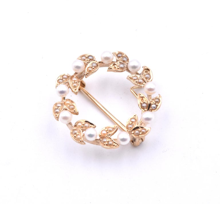 14 Karat Yellow Gold Vintage Seed Pearl Pin at 1stDibs