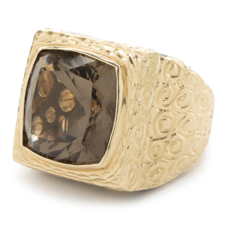 14 Karat Yellow Gold Vintage Smoky Topaz and Enamel Ring For Sale at ...