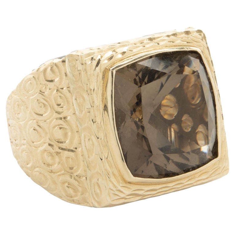 14 Karat Yellow Gold Vintage Smoky Topaz and Enamel Ring For Sale at ...