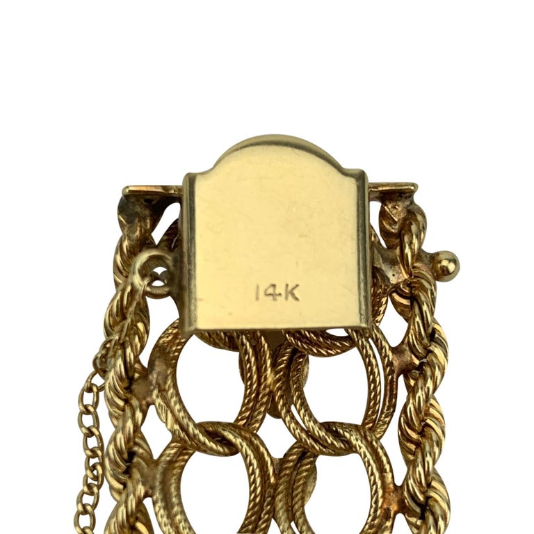 14 Karat Yellow Gold Vintage Spiral Rope Heart Charm Bracelet For Sale ...