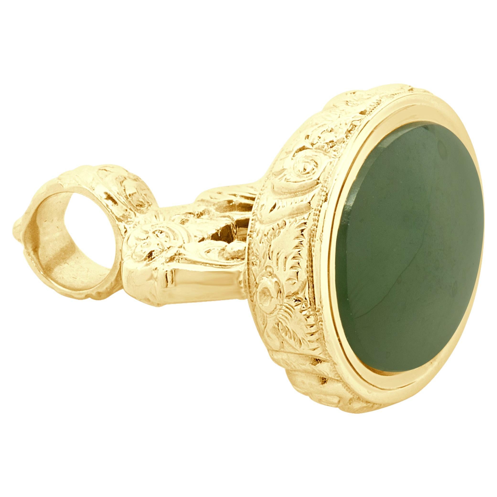 14 Karat Yellow Gold Vintage Victorian Jade Fob For Sale at 1stDibs