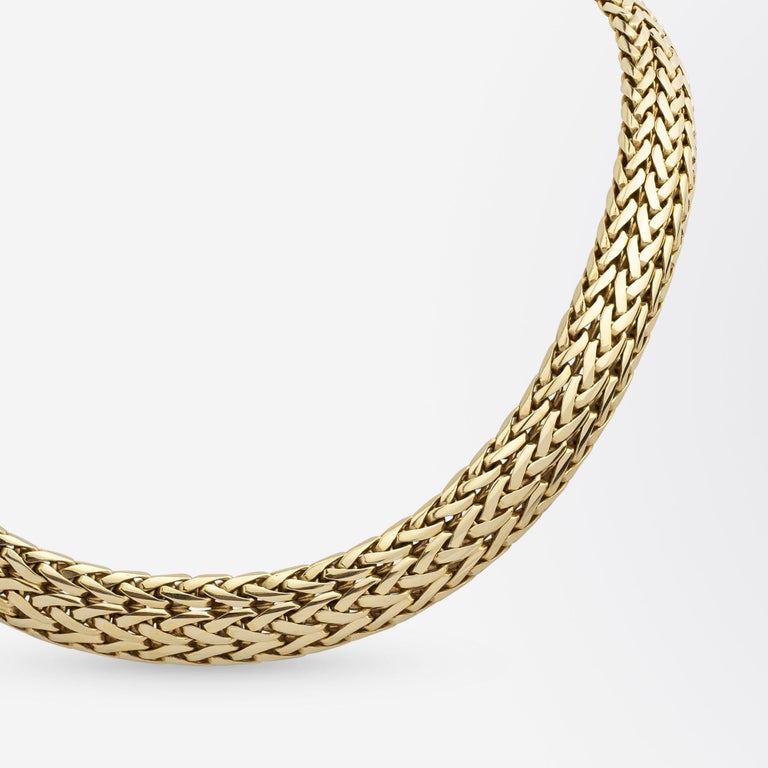14 Karat Yellow Gold, Wheat Chain Link Neck Collar at 1stDibs