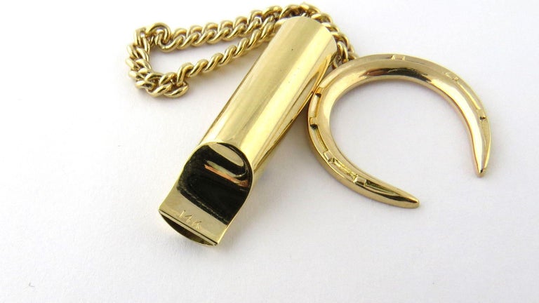 14 Karat Yellow Gold Whistle Pendant on Horseshoe Chain at 1stDibs