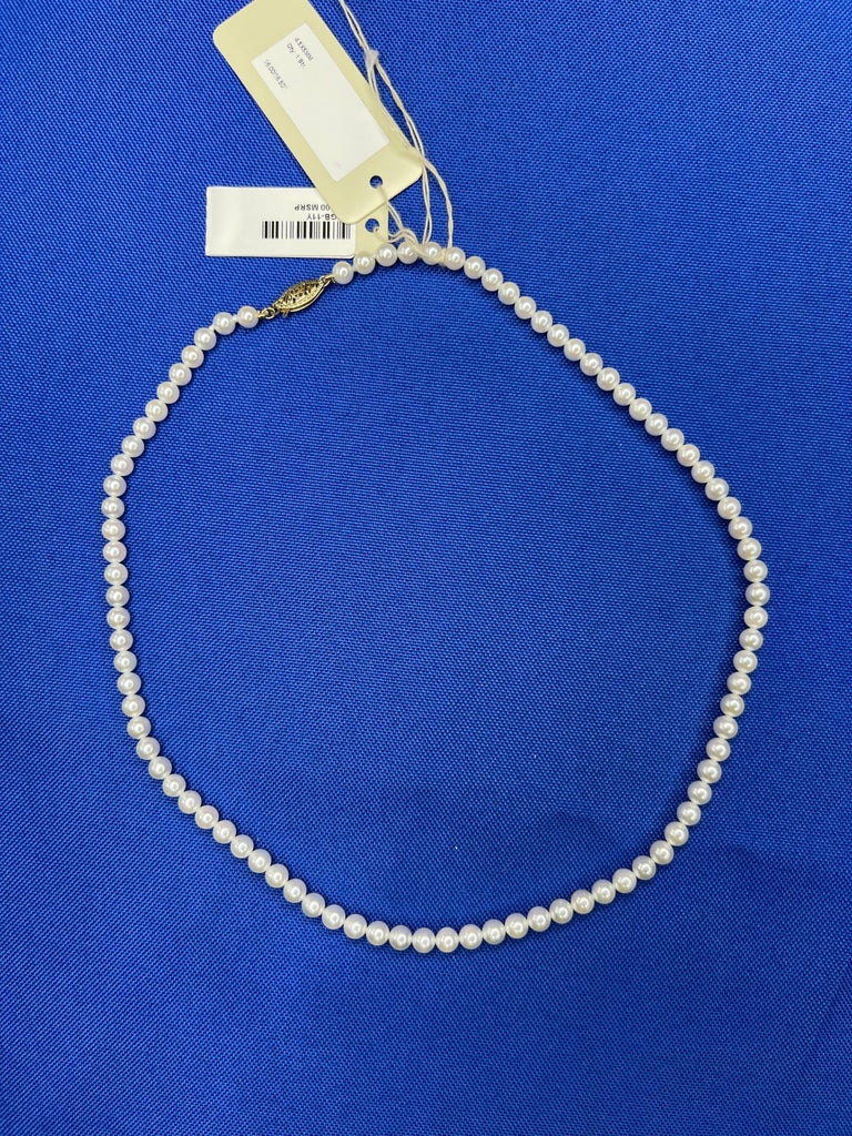 14 Karat Yellow Gold White Akoya Pearl Bead Layer Dainty Classic Choker ...