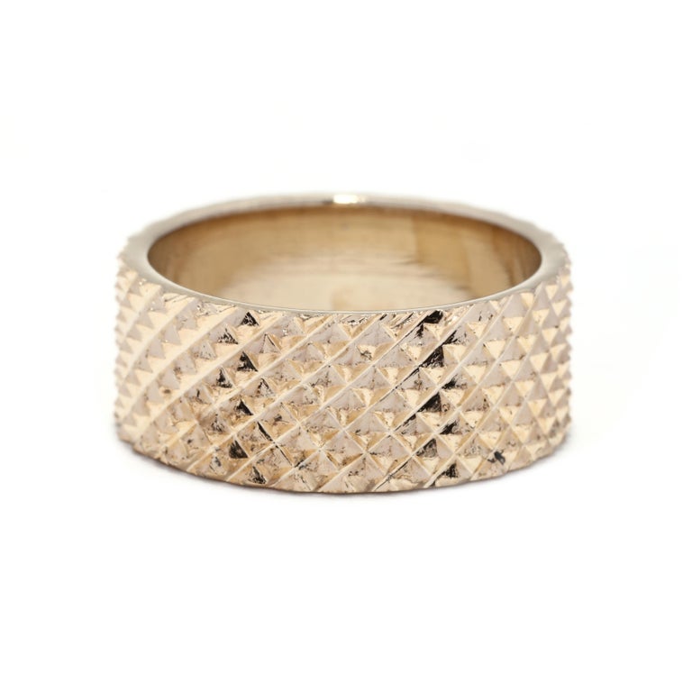 14 Karat Yellow Gold Wide Stippled Band For Sale at 1stDibs