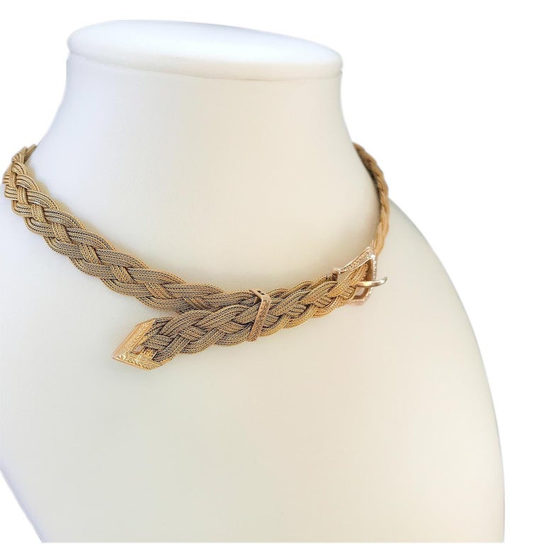 14 Karat Yellow Gold Woven Braided Choker Necklace at 1stDibs