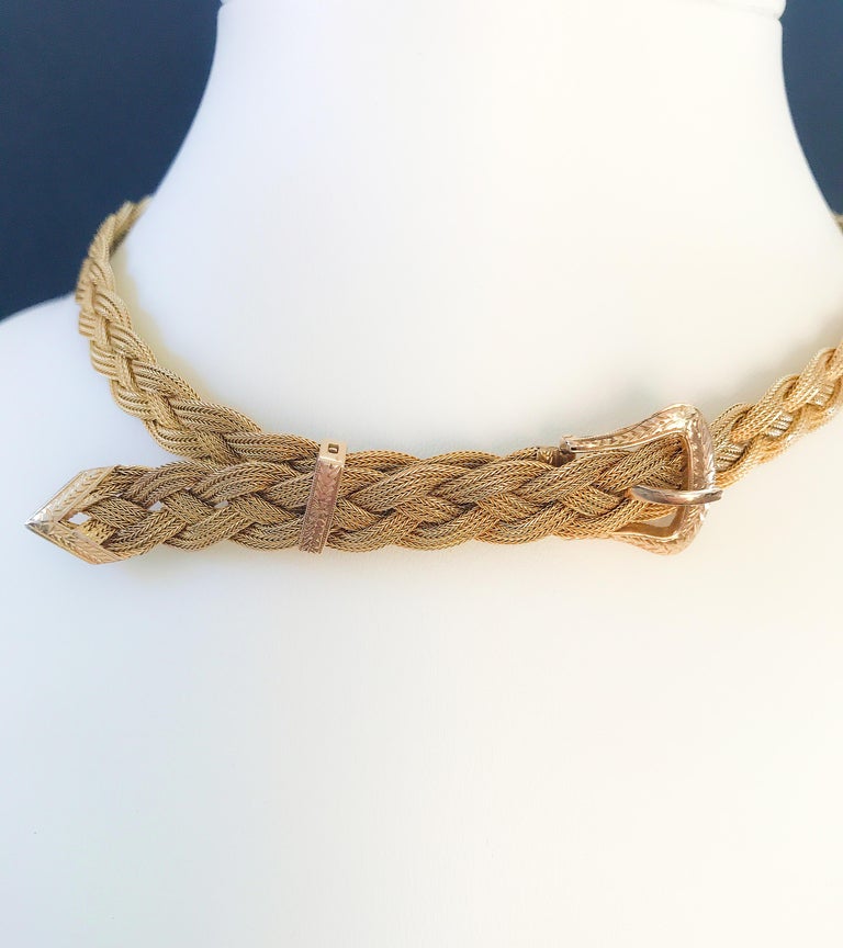 14 Karat Yellow Gold Woven Braided Choker Necklace at 1stDibs