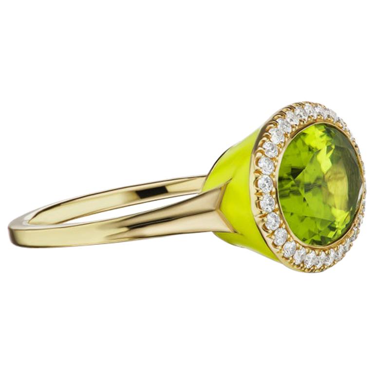 14 Karat Yellow Gold Green Enamel, Lemon Citrine and Diamond Cocktail ...