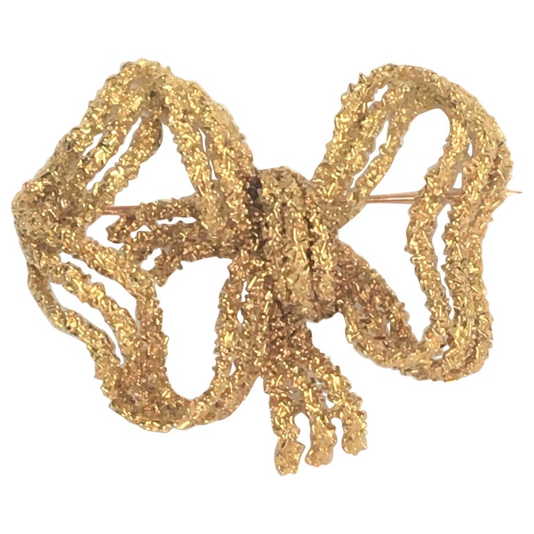 14K Yellow Gold Large Bow Brooch at 1stDibs