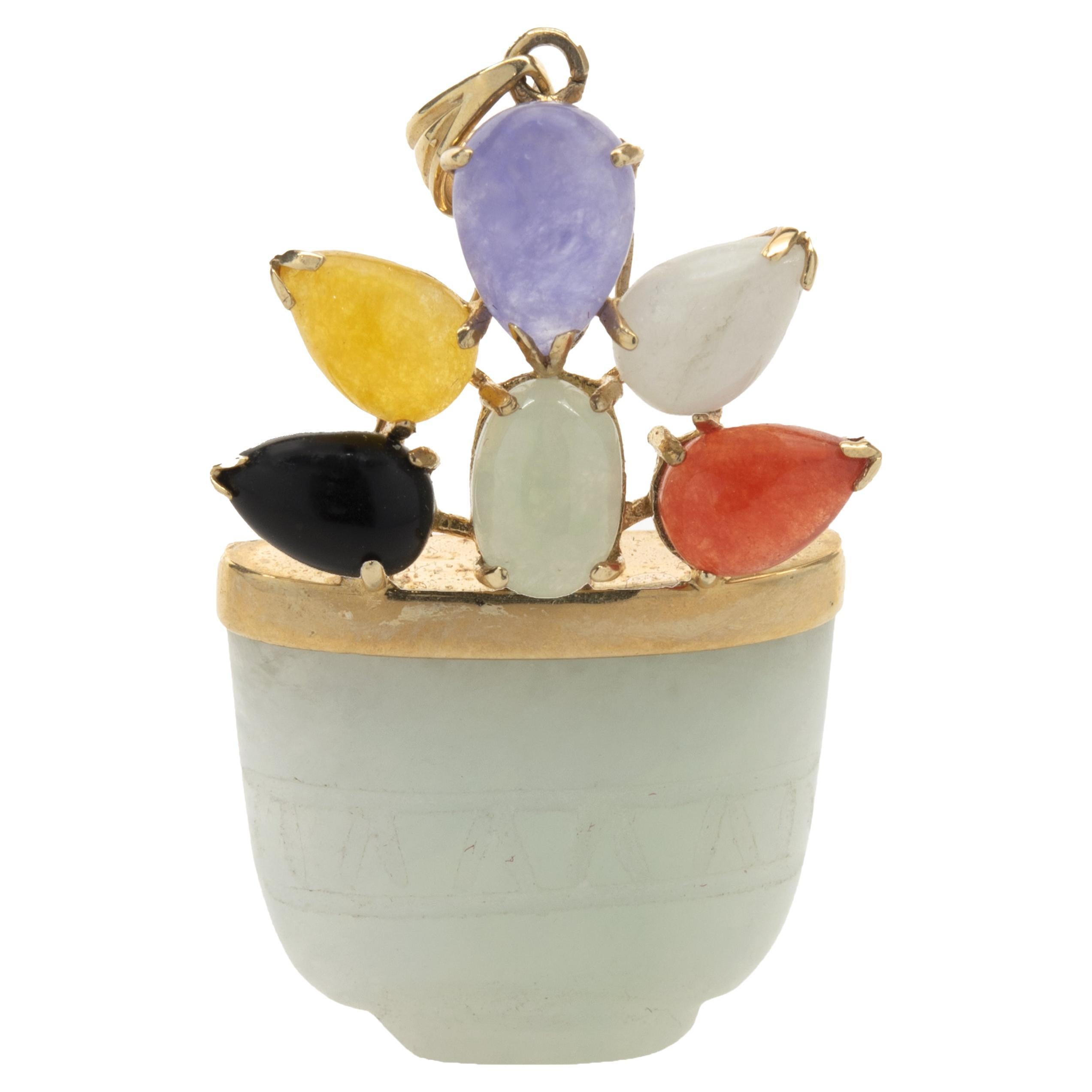 Multi Colored Jade Pendant Tree of Life Gold 14 Karat For Sale at 1stDibs