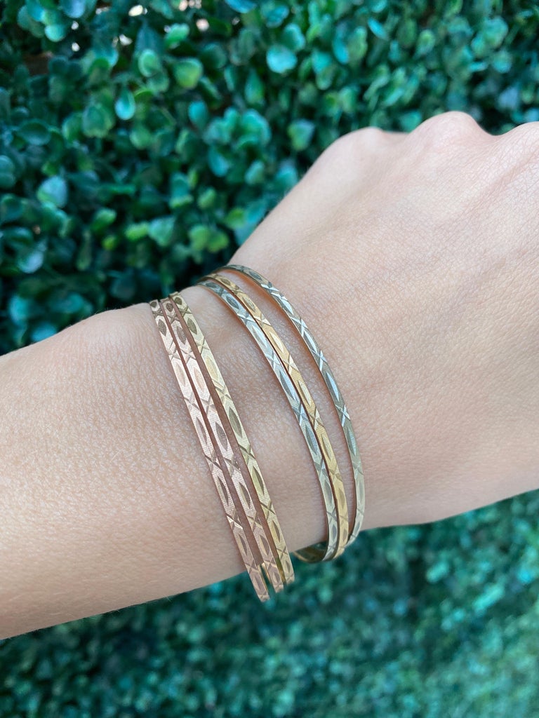 14 Karat Yellow, Rose, and White Gold Bangle Bracelets For Sale at 1stDibs