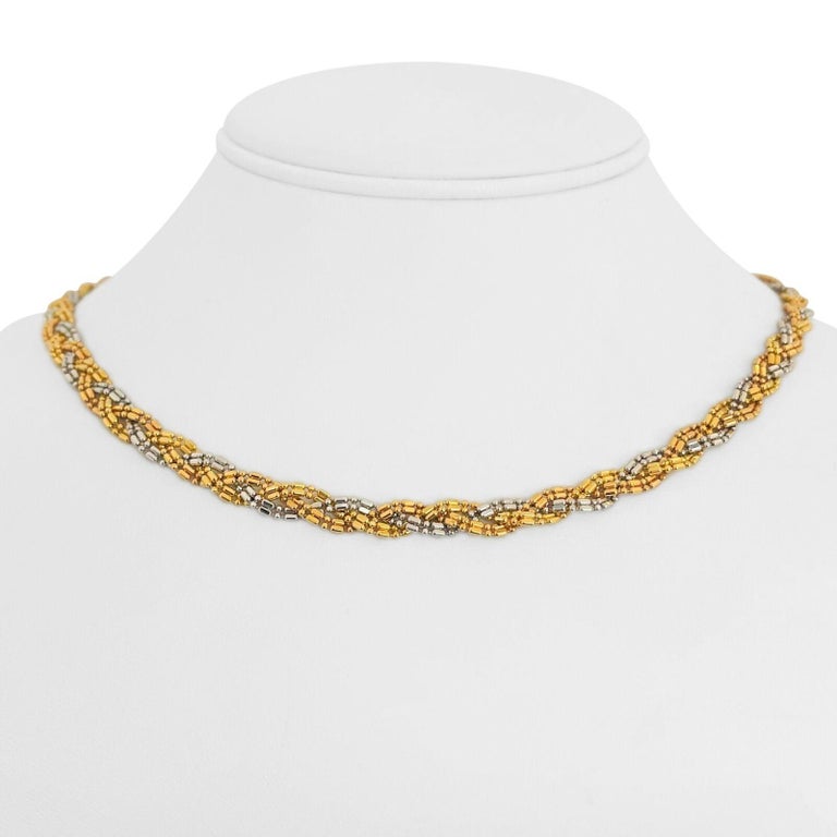 14 Karat Yellow White and Rose Gold Braided Ball Bead Link Necklace ...