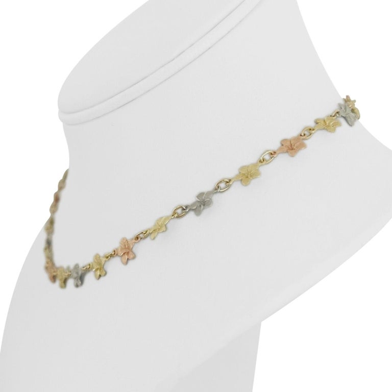 14 Karat Yellow White and Rose Gold Ladies Floral Link Chain Necklace ...