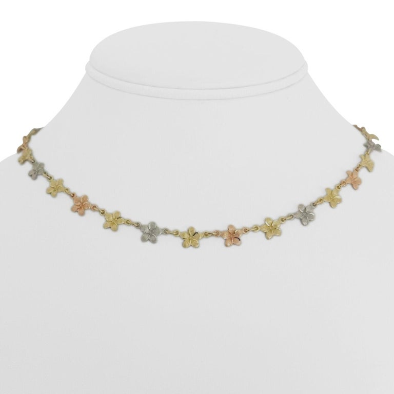 14 Karat Yellow White and Rose Gold Ladies Floral Link Chain Necklace ...