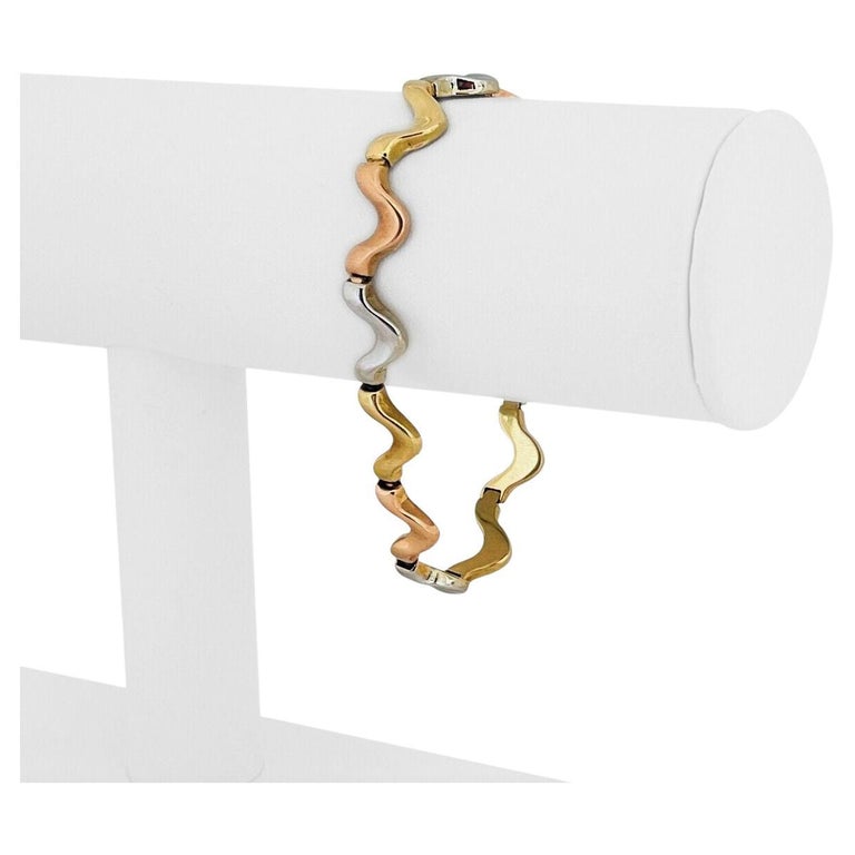 14 Karat Yellow White and Rose Gold Ladies Tri Tone Wave Link Bracelet ...