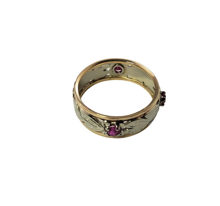 14 Karat Yellow/White Gold and Simulated Ruby Ring For Sale at 1stDibs