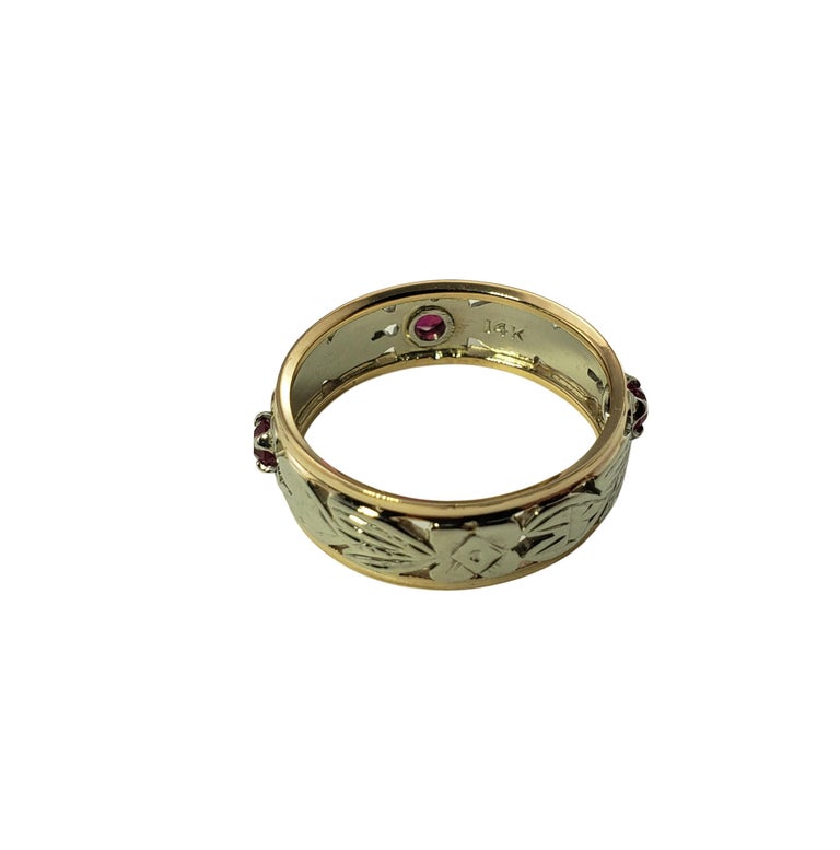 14 Karat Yellow/White Gold and Simulated Ruby Ring For Sale at 1stDibs