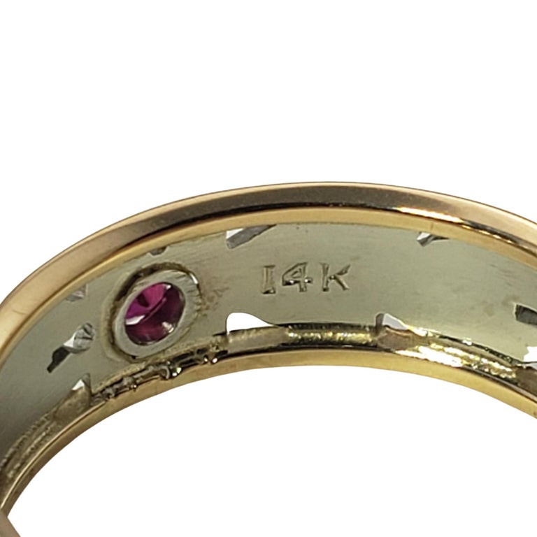 14 Karat Yellow/White Gold and Simulated Ruby Ring For Sale at 1stDibs