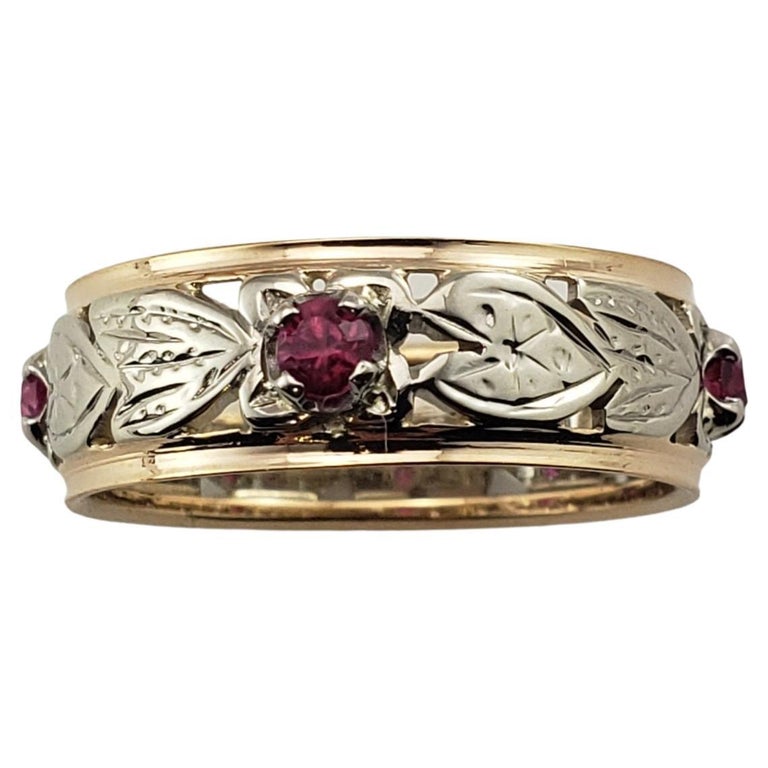 14 Karat Yellow/White Gold and Simulated Ruby Ring For Sale at 1stDibs