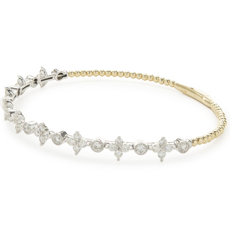 14 Karat Yellow and White Gold Diamond Maltese Bangle Bracelet For Sale ...