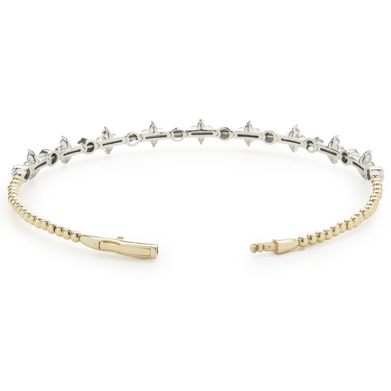 14 Karat Yellow and White Gold Diamond Maltese Bangle Bracelet at 1stDibs