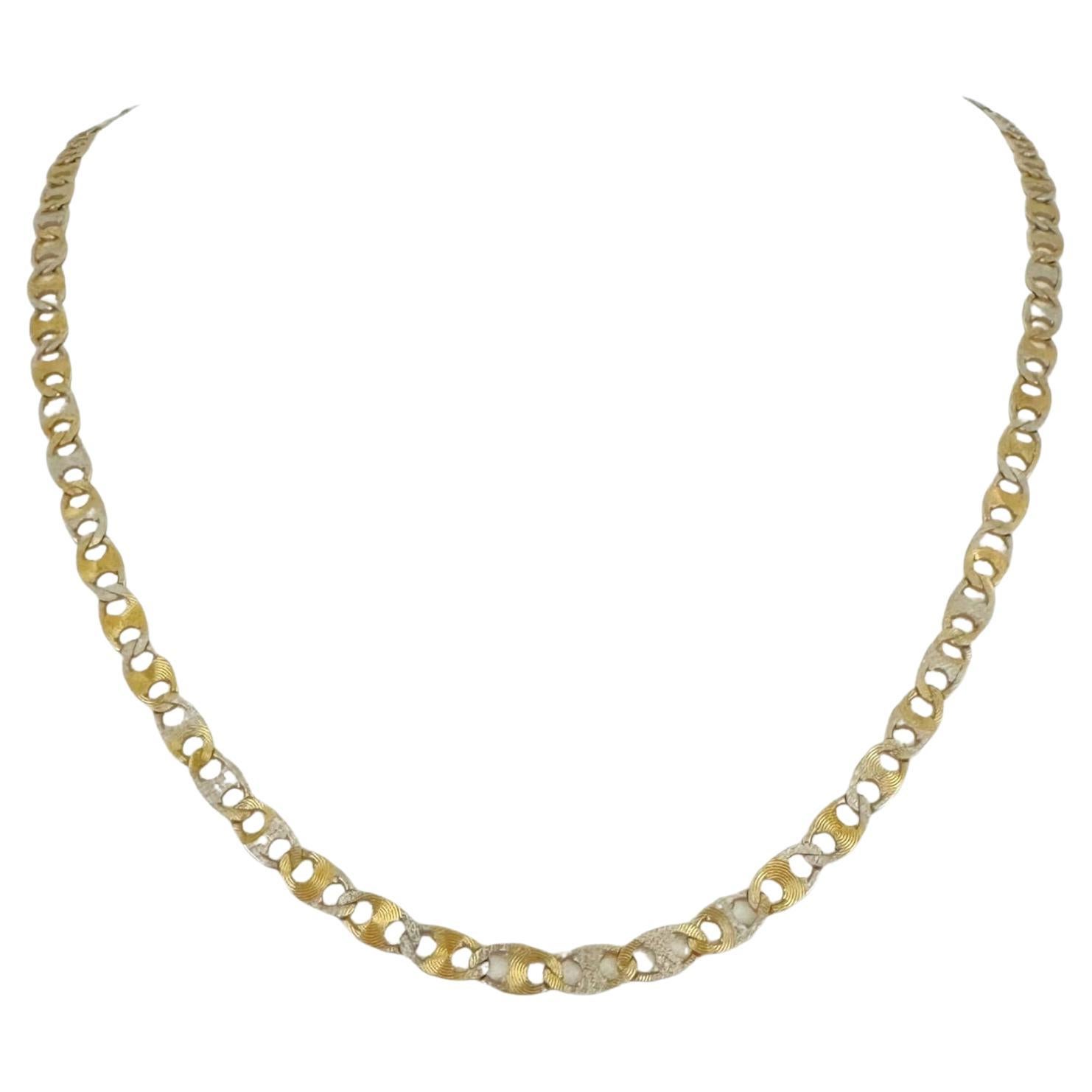 14 Karat Yellow and White Gold Fancy Anchor Mariner Link Chain Necklace ...