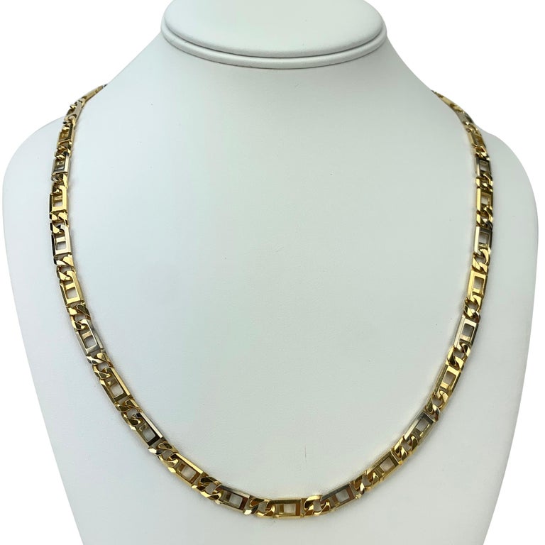 14 Karat Yellow White Gold Figarucci Link Chain Necklace For Sale at ...