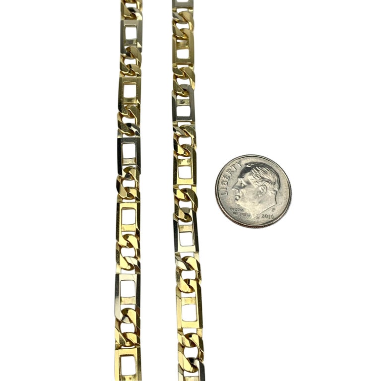14 Karat Yellow White Gold Figarucci Link Chain Necklace For Sale at ...