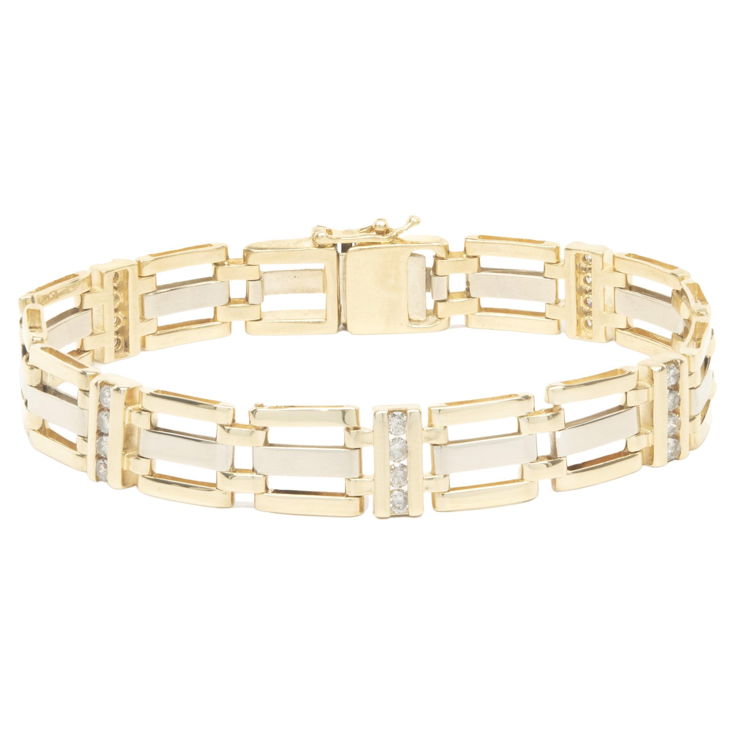 Diamond 0.80 Carat Link Bracelet in 14 Karat Yellow Gold W/ White Gold ...