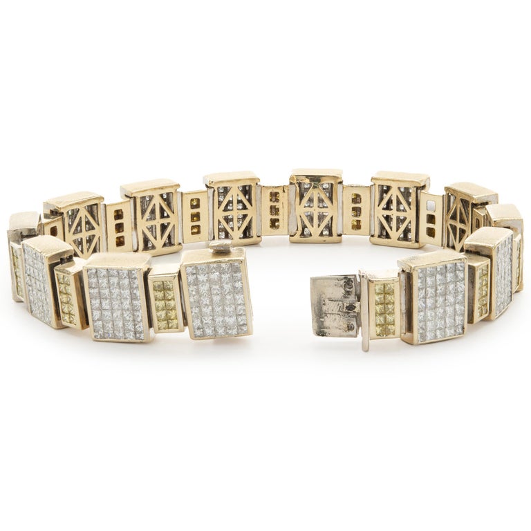 14 Karat Yellow and White Gold Invisible Set Diamond Rectangle Link ...