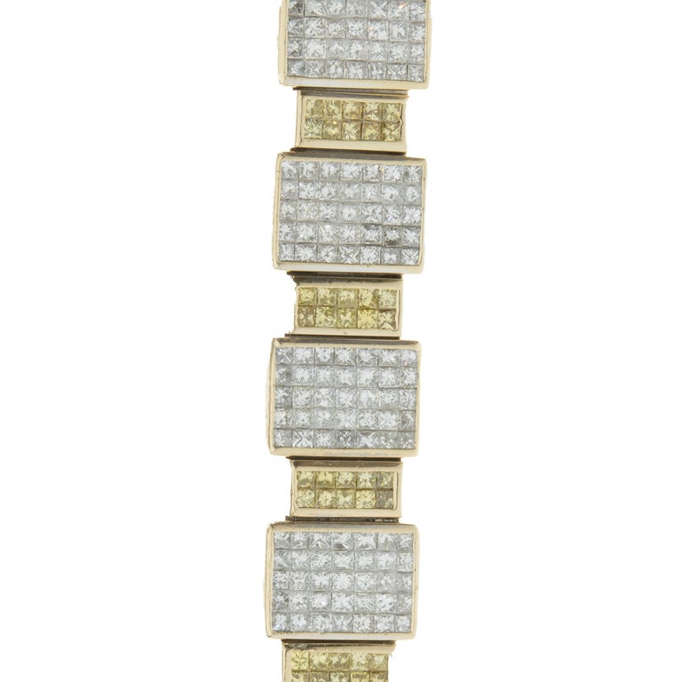 14 Karat Yellow and White Gold Invisible Set Diamond Rectangle Link ...